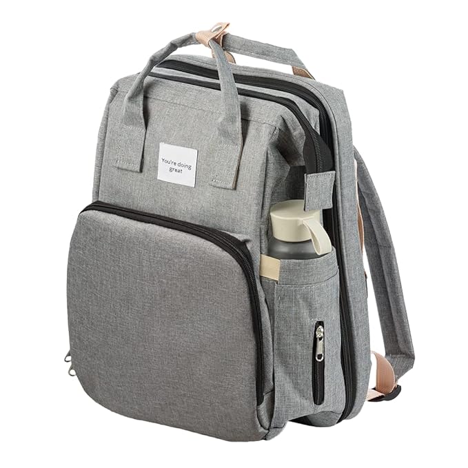 Large Grey Diaper Bag Backpack with Bassinet & Changing Station – Wate