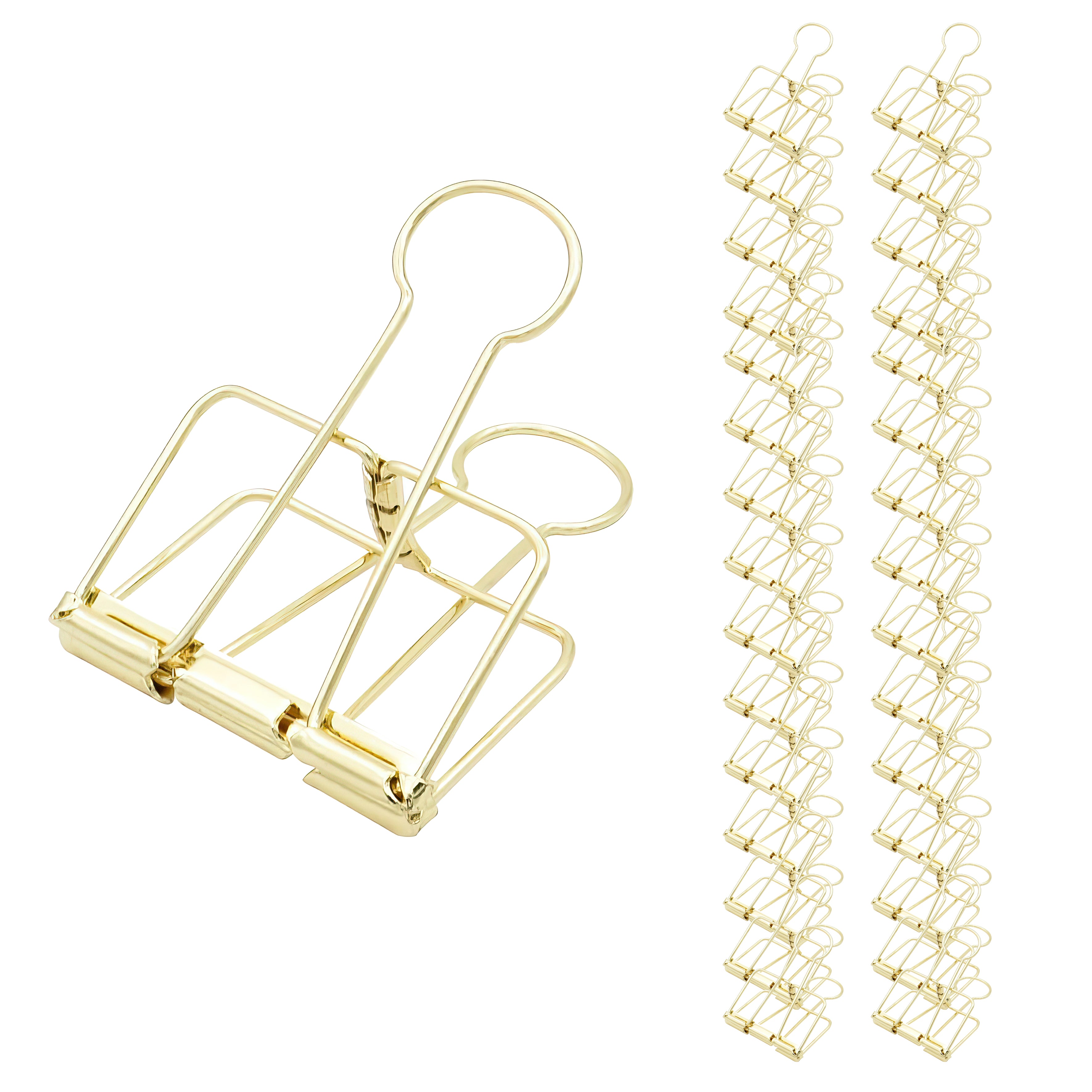 50pk Gold Large Binder Clips – 30mm Metal Paper Clamps for Office, Sch