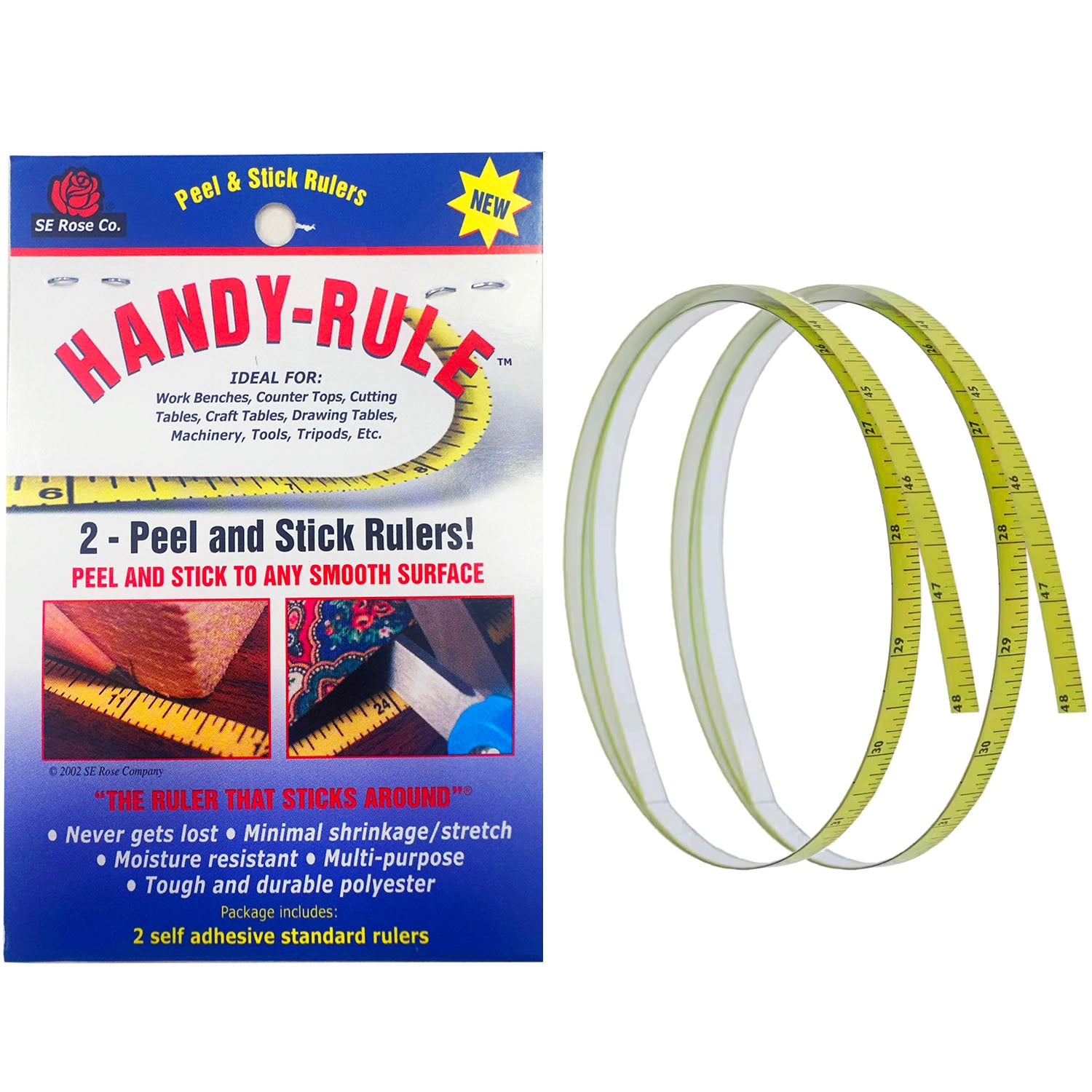 2pk Handy-Rule Peel & Stick Measuring Tape – Self Adhesive, 36" x 0.25