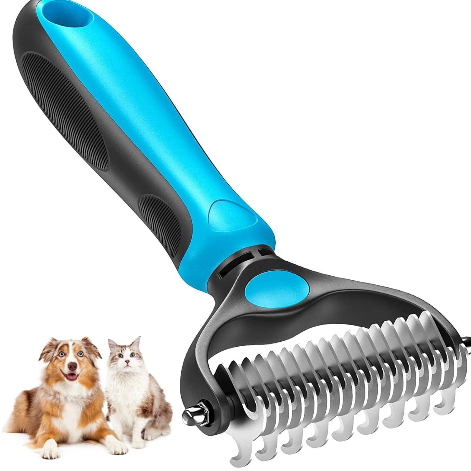 Deshedder Brush for Dogs & Cats – Double-Sided Undercoat Rake for Mats