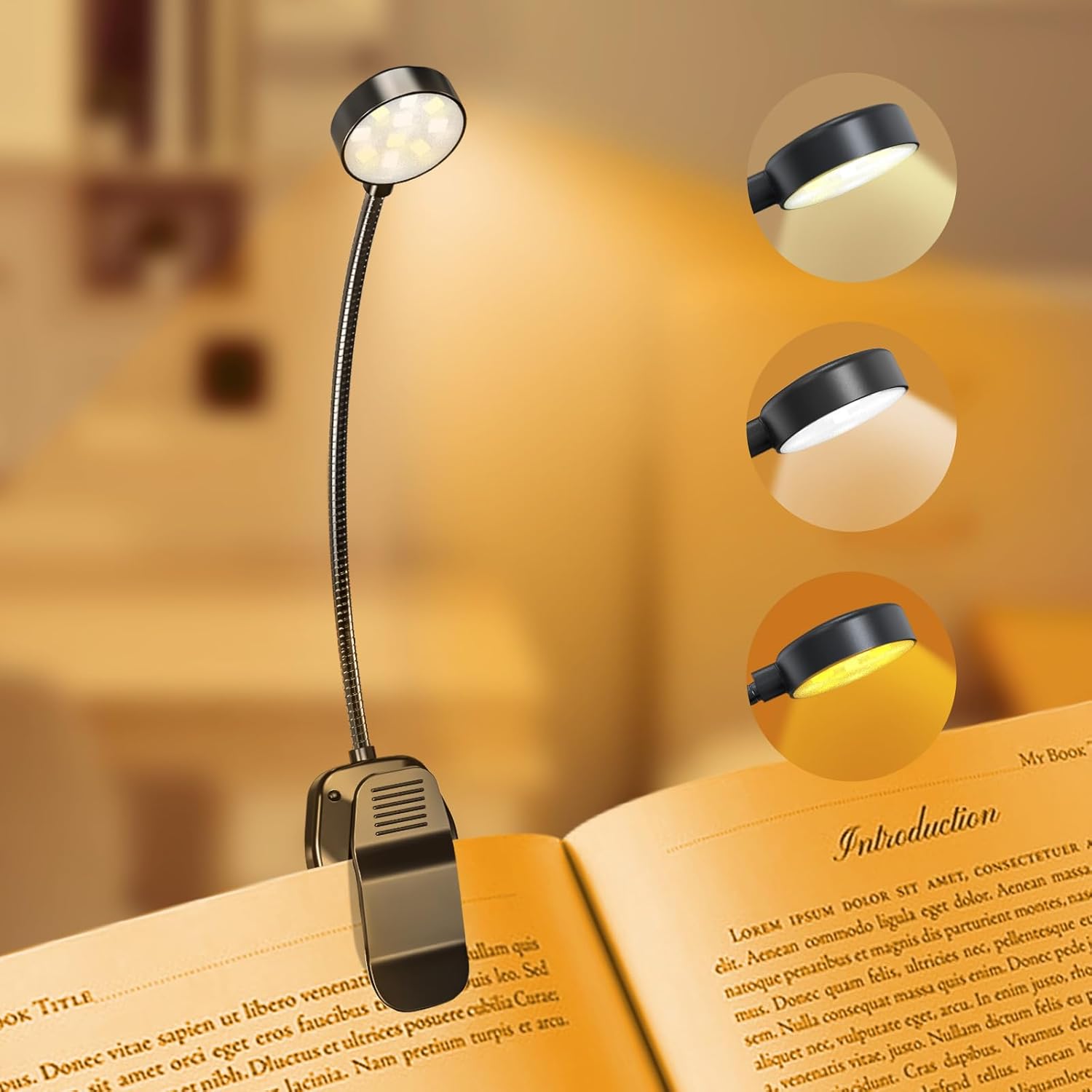 Rechargeable Book Light – Clip On Reading Lamp – 3 Color Temperatures