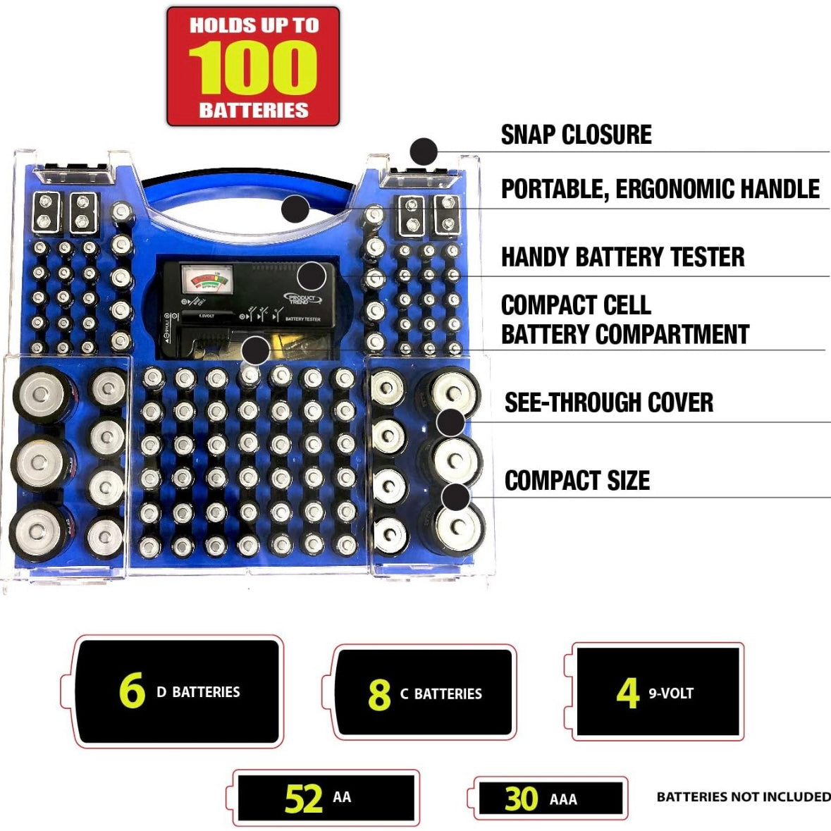 Battery Pro Organizer and Battery Tester, Wall-Mount or Drawer Storage
