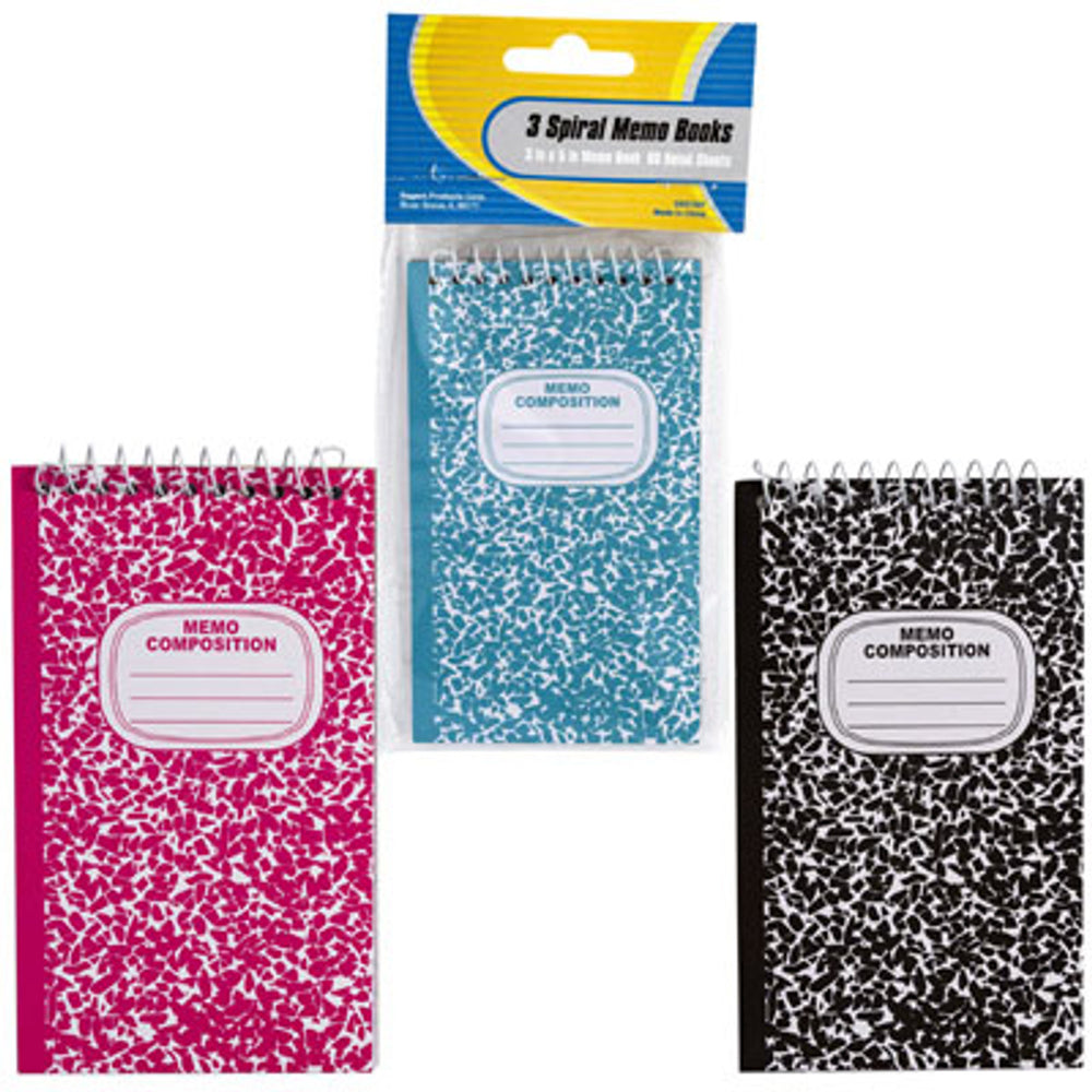 3pk Lined 60pg Pocket Mini Spiral Notebooks, 3" x 5" - Pocket Composit