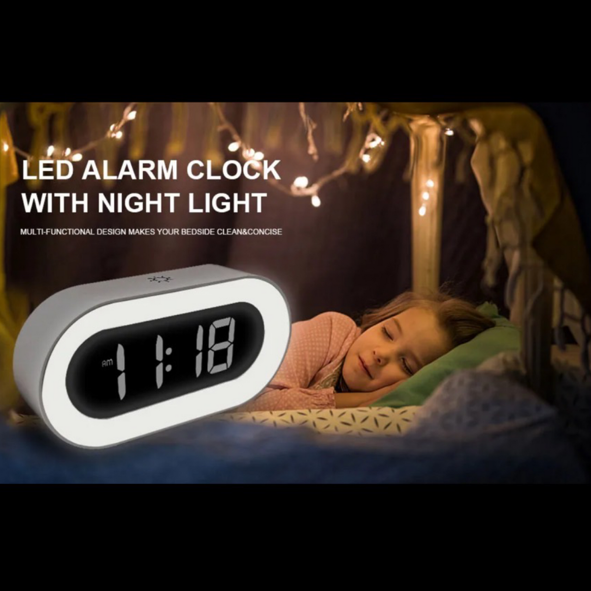 LED Music Alarm Clock w/ Night Light - 18 Melodies, USB Charging