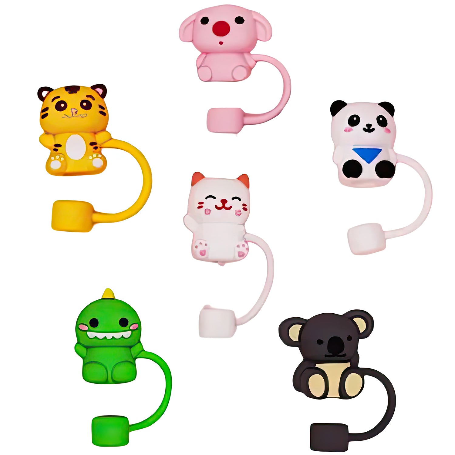 6pk 10mm Cute Silicone Animal Straw Toppers - Protects From Germs and