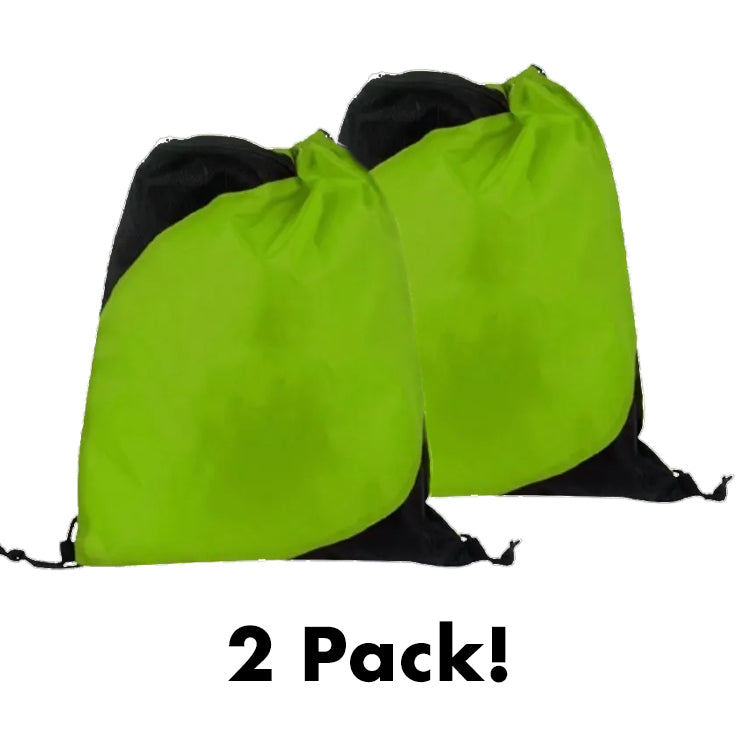 2 Pack Neon Green Durable Sportpack – Drawstring Gym Bags with Zippere