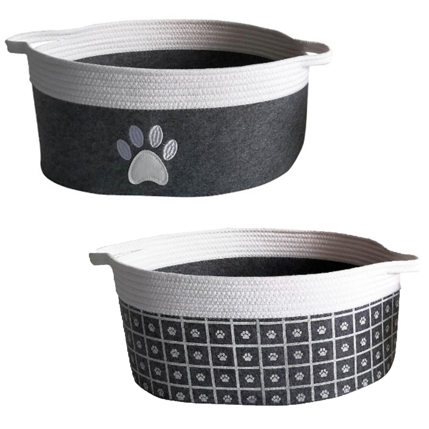 Grey Felt Pet Storage Bin with Rope Handles – 16"x12" Collapsible Orga