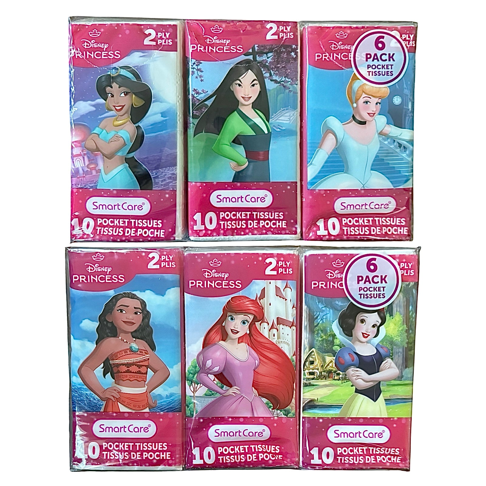 6pk of Resealable Disney Princess Pocket Tissues - 60 Sheets Total